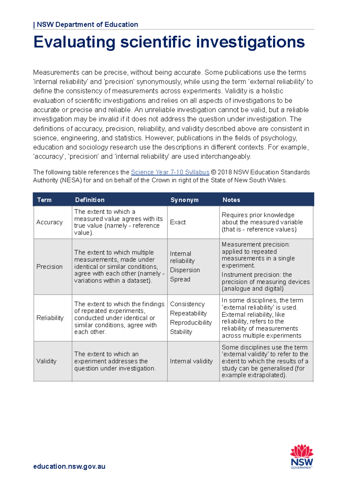 Evaluating scientific investigations - abridged - | NSW Department of ...