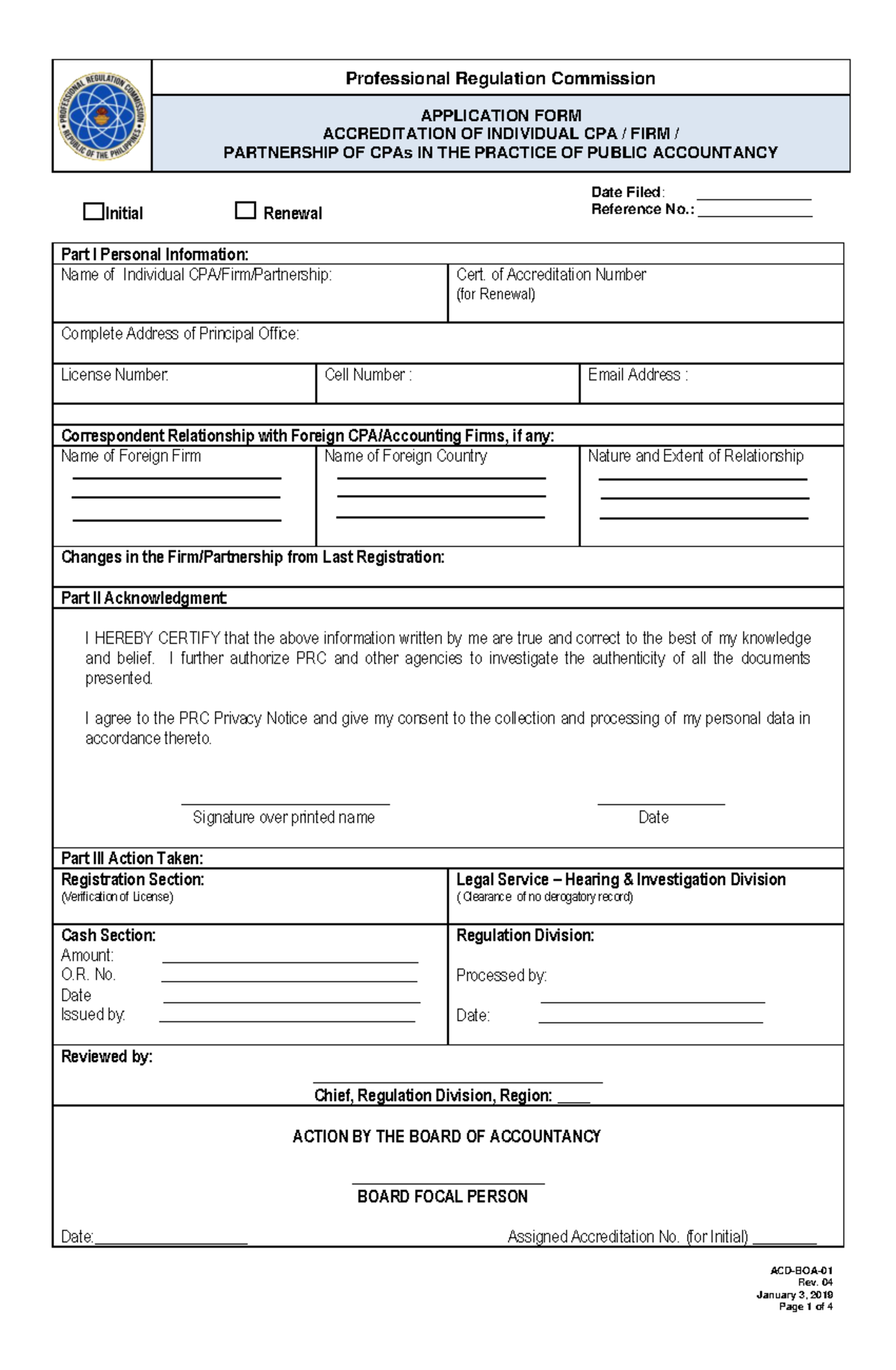 Form1-ACD-BOA-01 Rev 04 App Form Accreditation of Individual CPA Firm ...