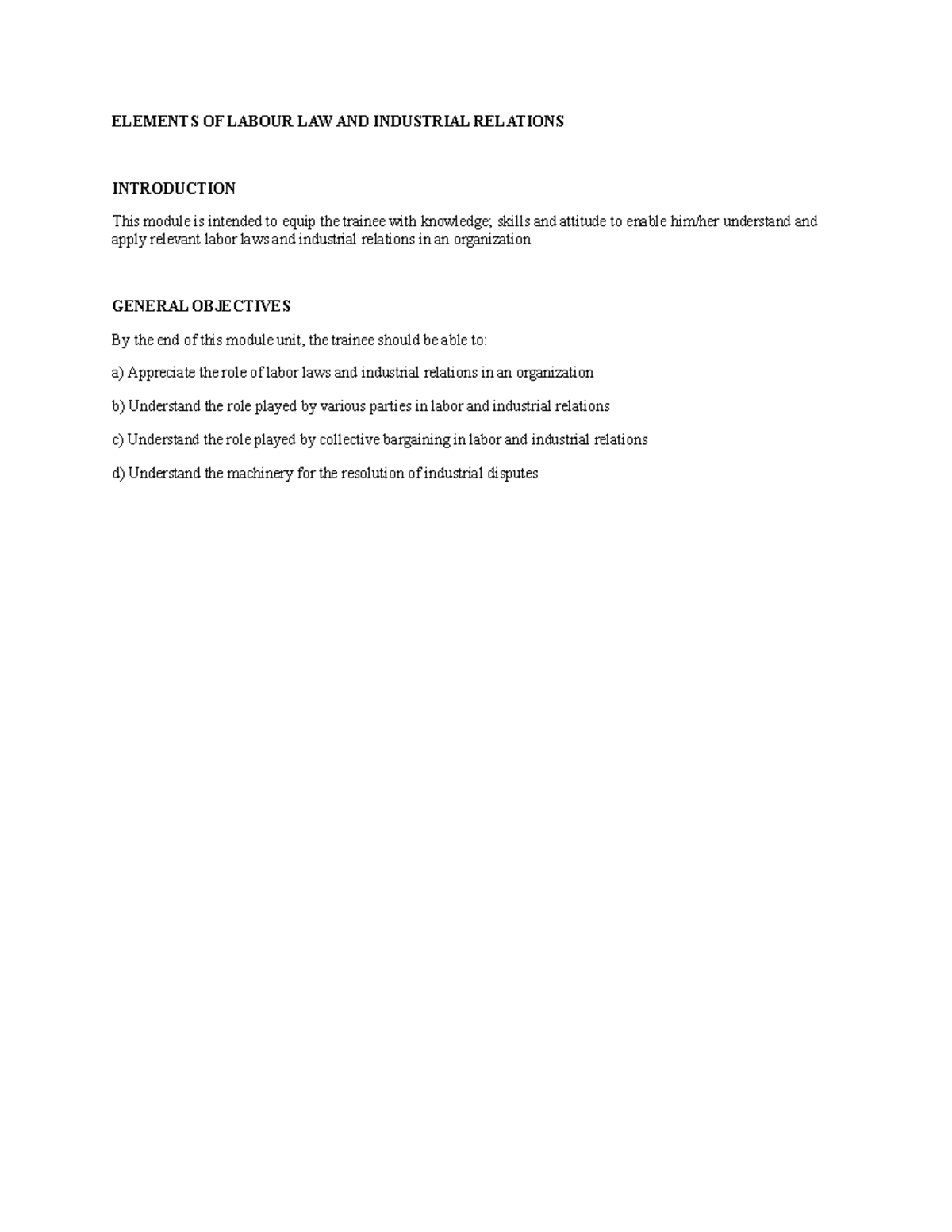 Elements OF Labour LAW AND Industrial Relations - certificate notes ...