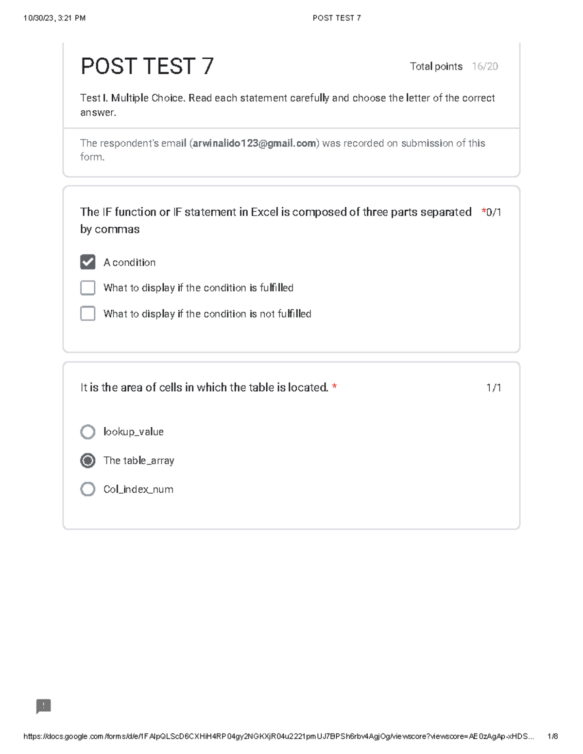 POST TEST 7 - POST TEST - 0/ A condition What to display if the ...