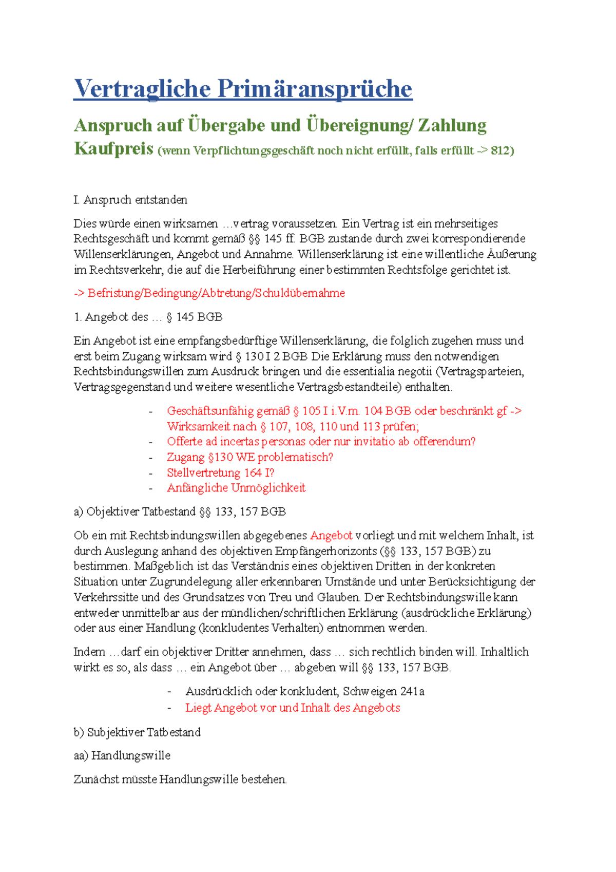 Schemata Vertragliche Primäransprüche - Vertragliche Primäransprüche ...