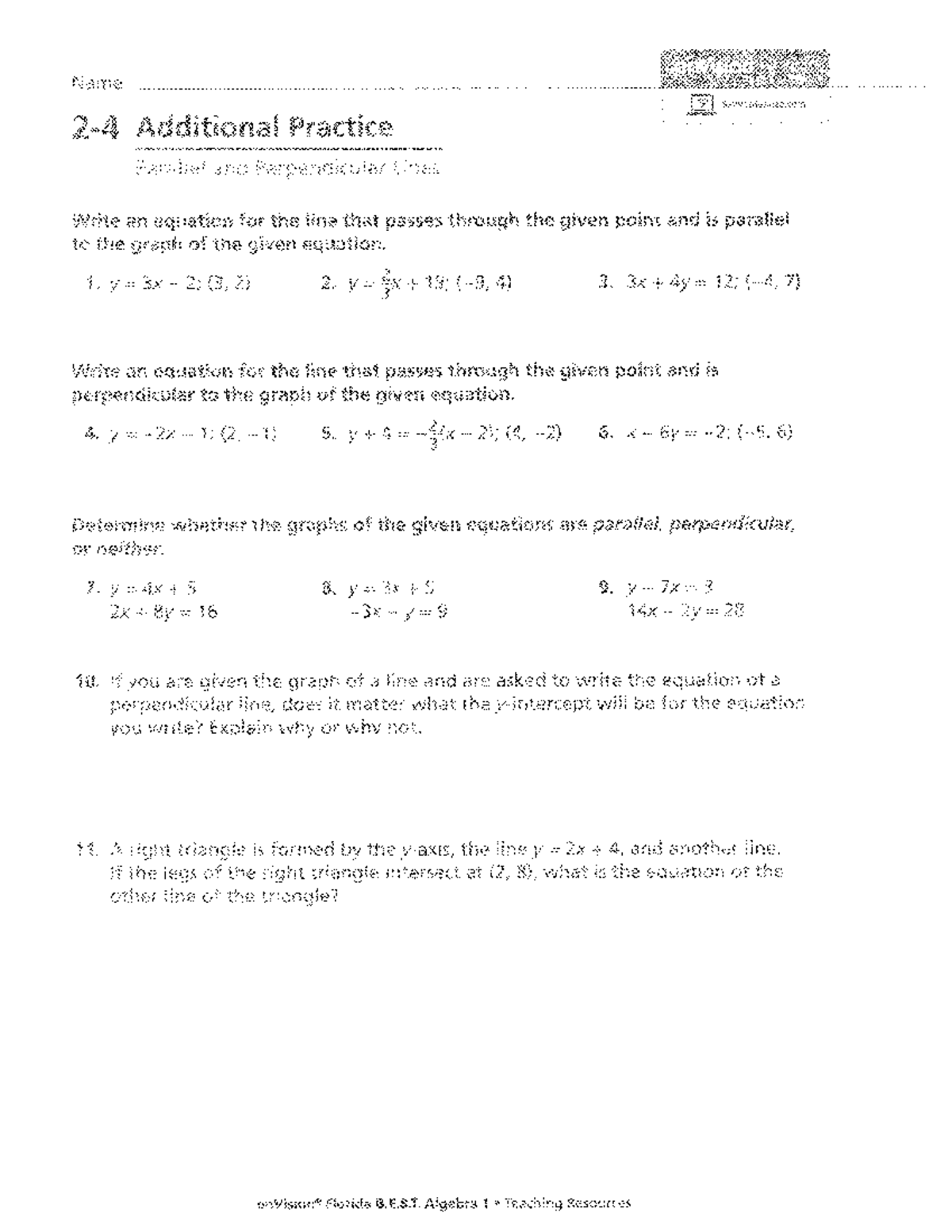 2-4 Additional Practice worksheet - enVision Florida Name BEST ALGEBRAT SavvasRealize Additional ...