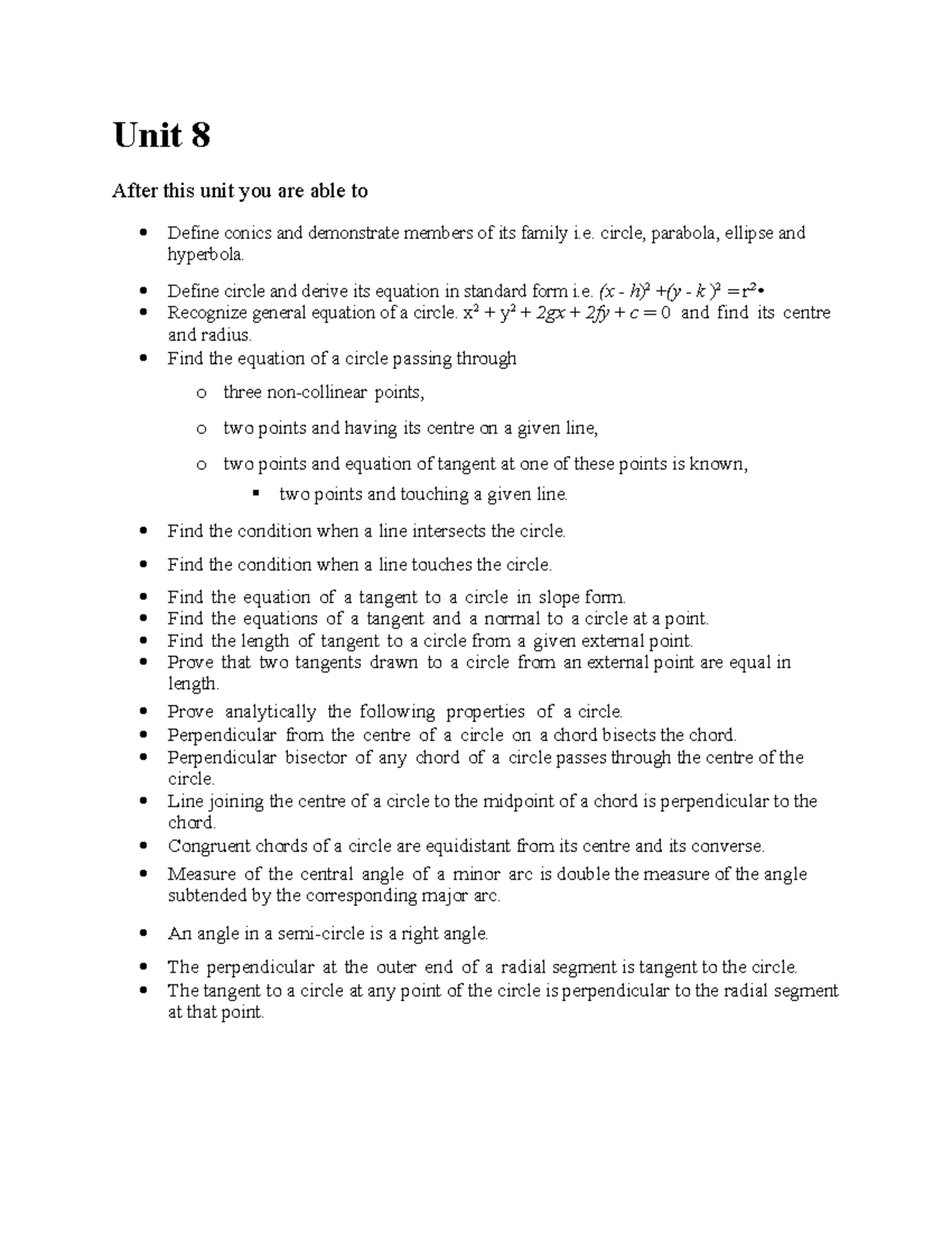 CH 08 Revised - Unit 8 After this unit you are able to Define conics ...