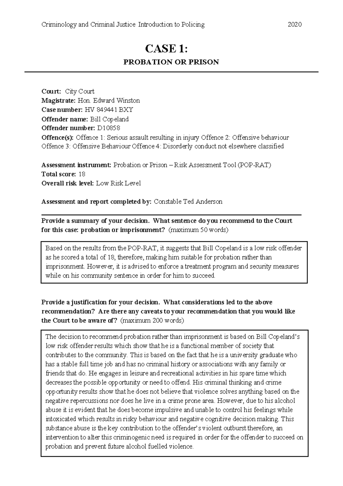 Introduction to Policing CASE 1 - Criminology and Criminal Justice ...