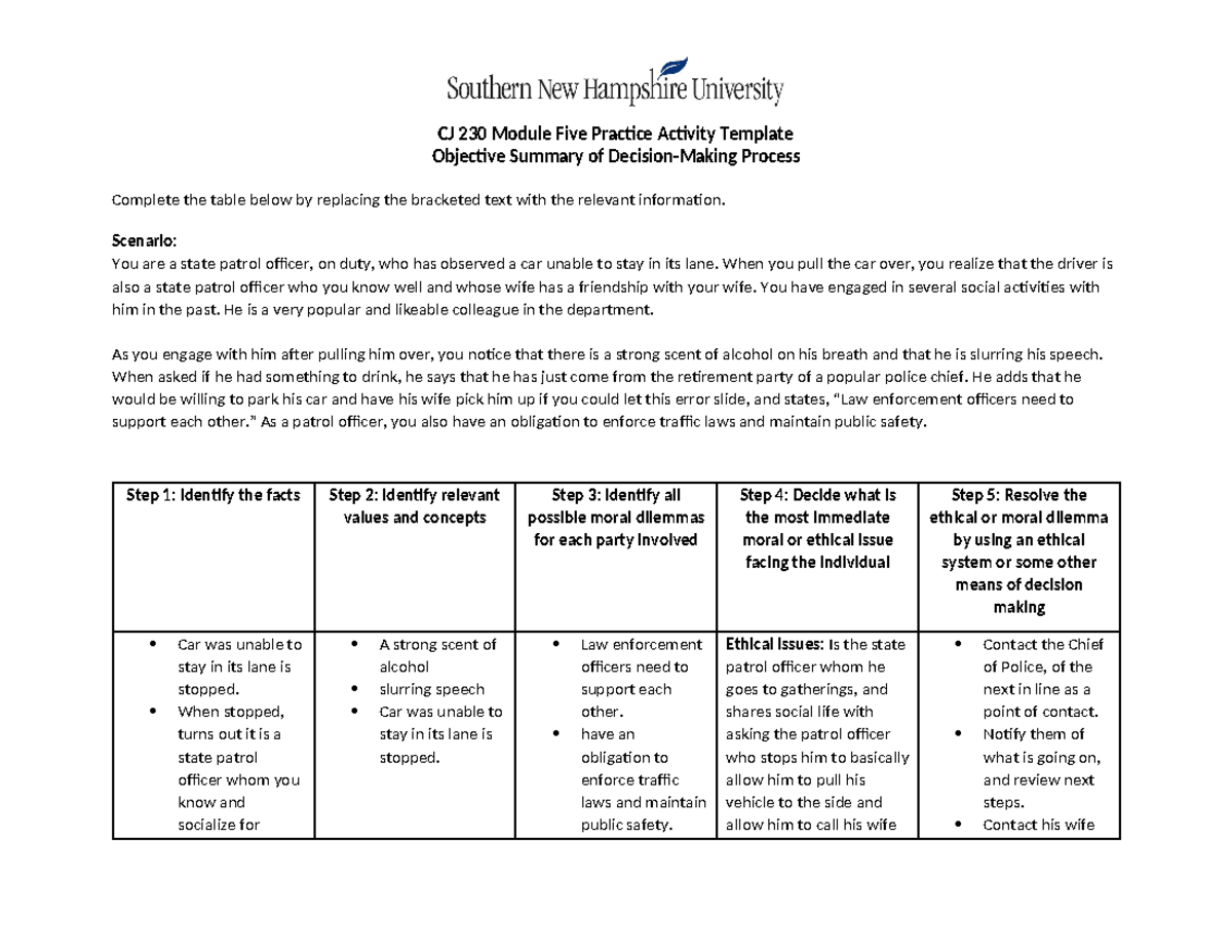 CJ 230 Module Five Practice Activity Template - CJ 230 Module Five ...
