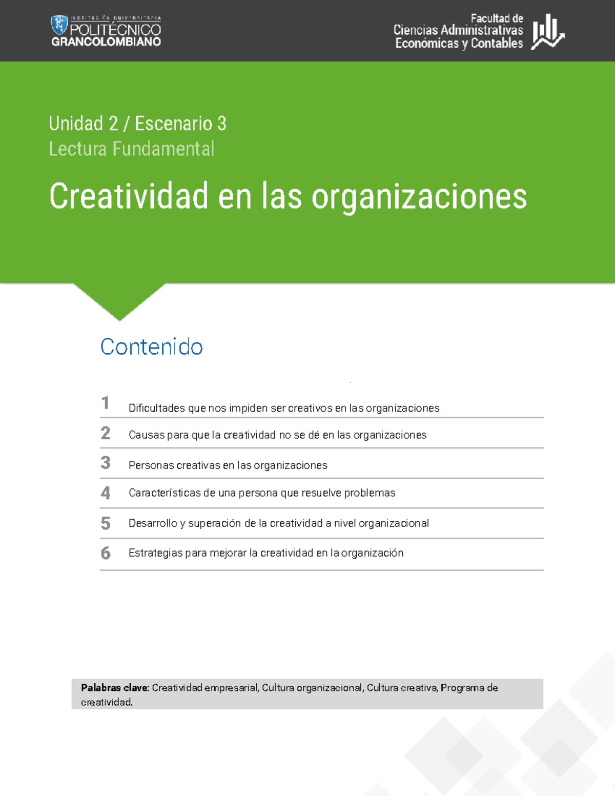 creatividad en las organizaciones - Creatividad en las organizaciones Unidad 2 / Escenario 3 ...