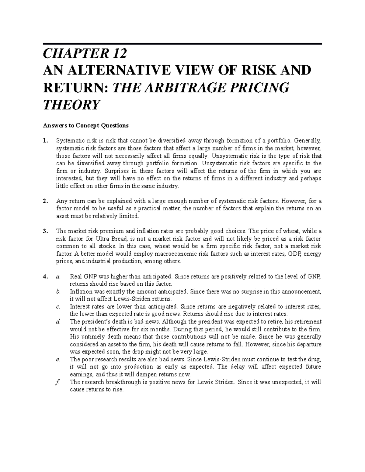 ross재무관리 12판 12장 솔루션 - CHAPTER 12 AN ALTERNATIVE VIEW OF RISK AND ...