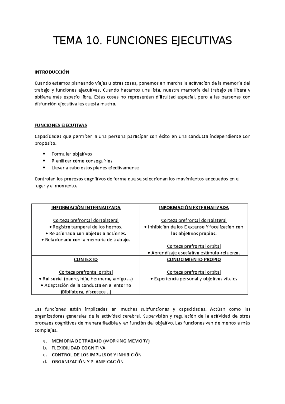 TEMA 10 Funciones Ejecutivas - TEMA 10. FUNCIONES EJECUTIVAS ...
