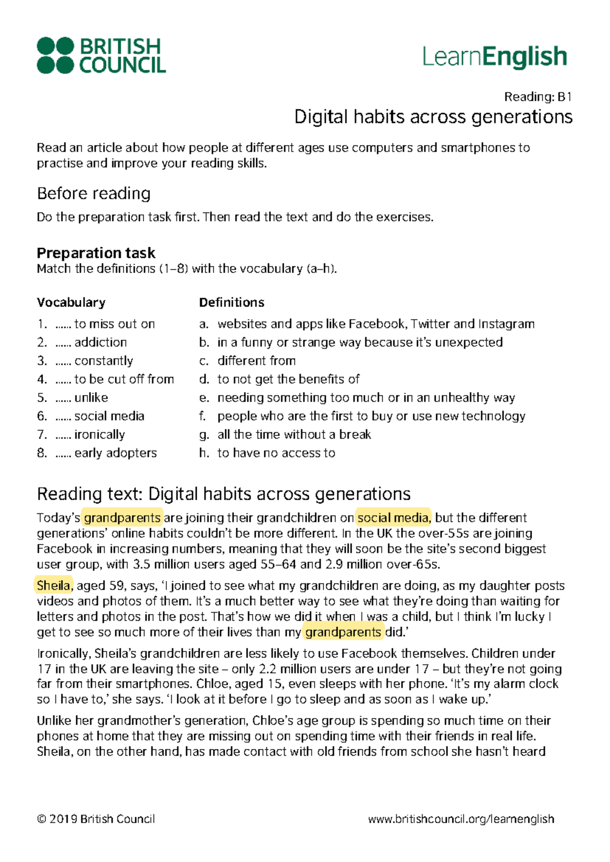 Learn English-Reading-B1-Digital-habits-across generations - Reading: B ...