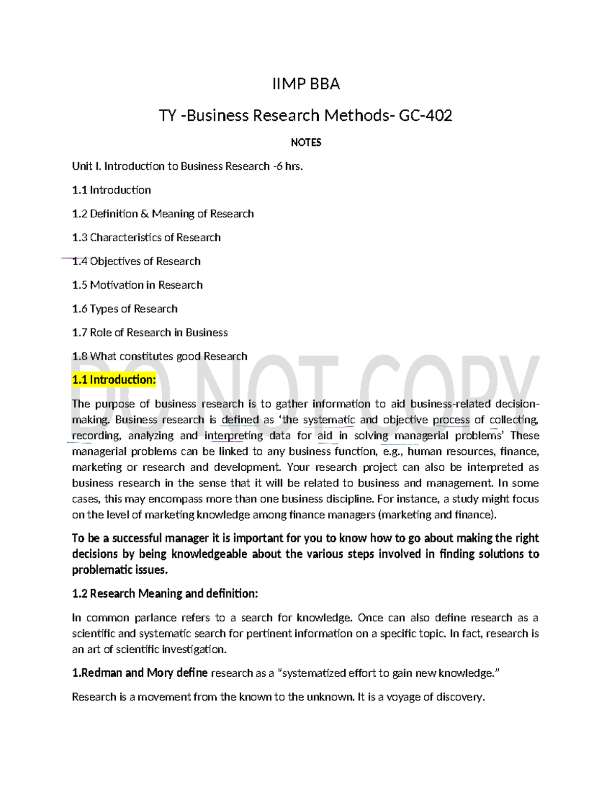 BRM Notes Unit-I -Dr VN - IIMP BBA TY -Business Research Methods- GC ...