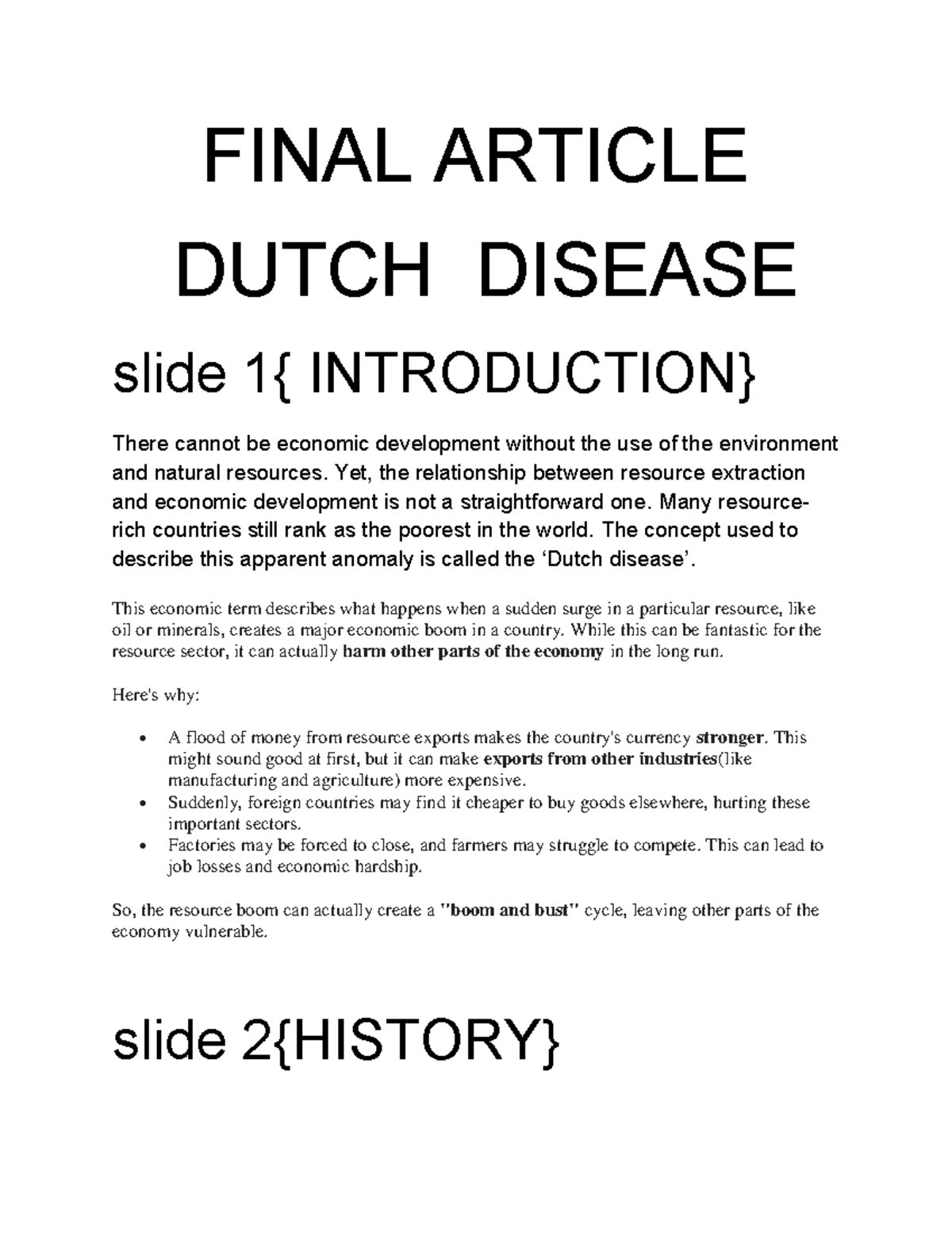 Final Article - Dutch - FINAL ARTICLE DUTCH DISEASE slide 1 ...