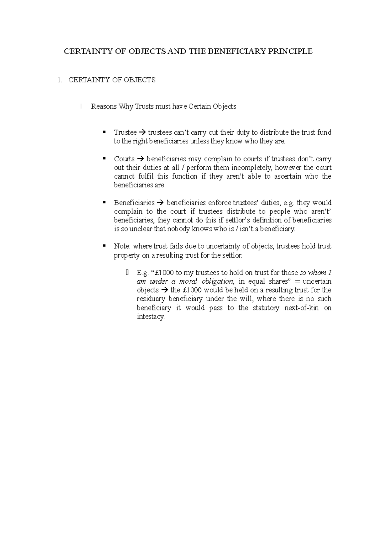 Certainty OF Objects AND THE Beneficiary Principle - CERTAINTY OF ...