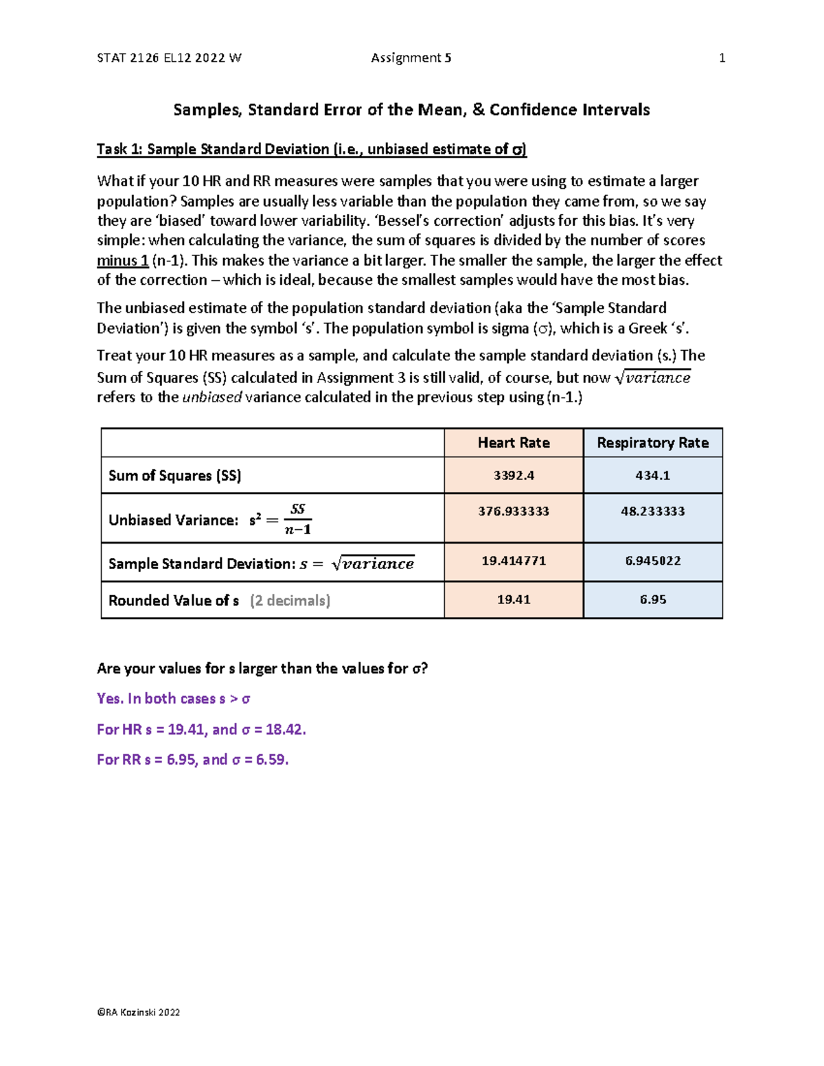 Ex5 s SEM and CI - lecture notes from prof. - Samples, Standard Error ...