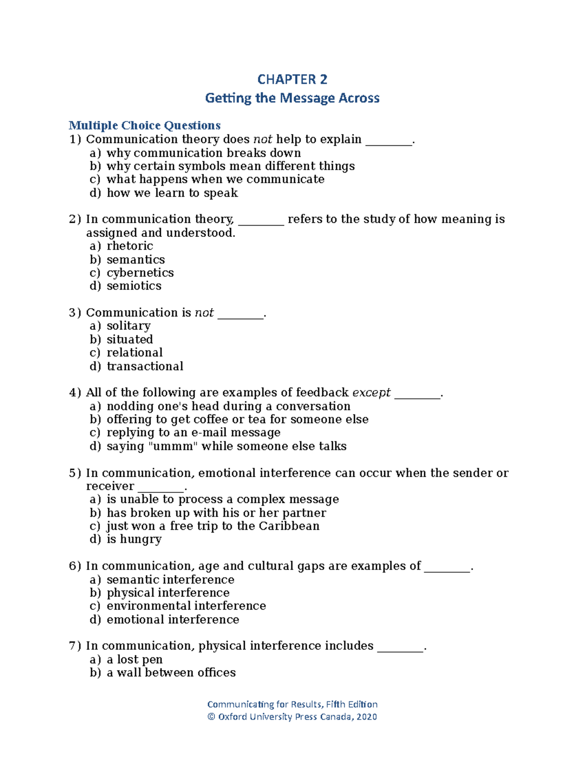2509 - bbbbknhjbhyg - CHAPTER 2 Getting the Message Across Multiple Choice Questions ...