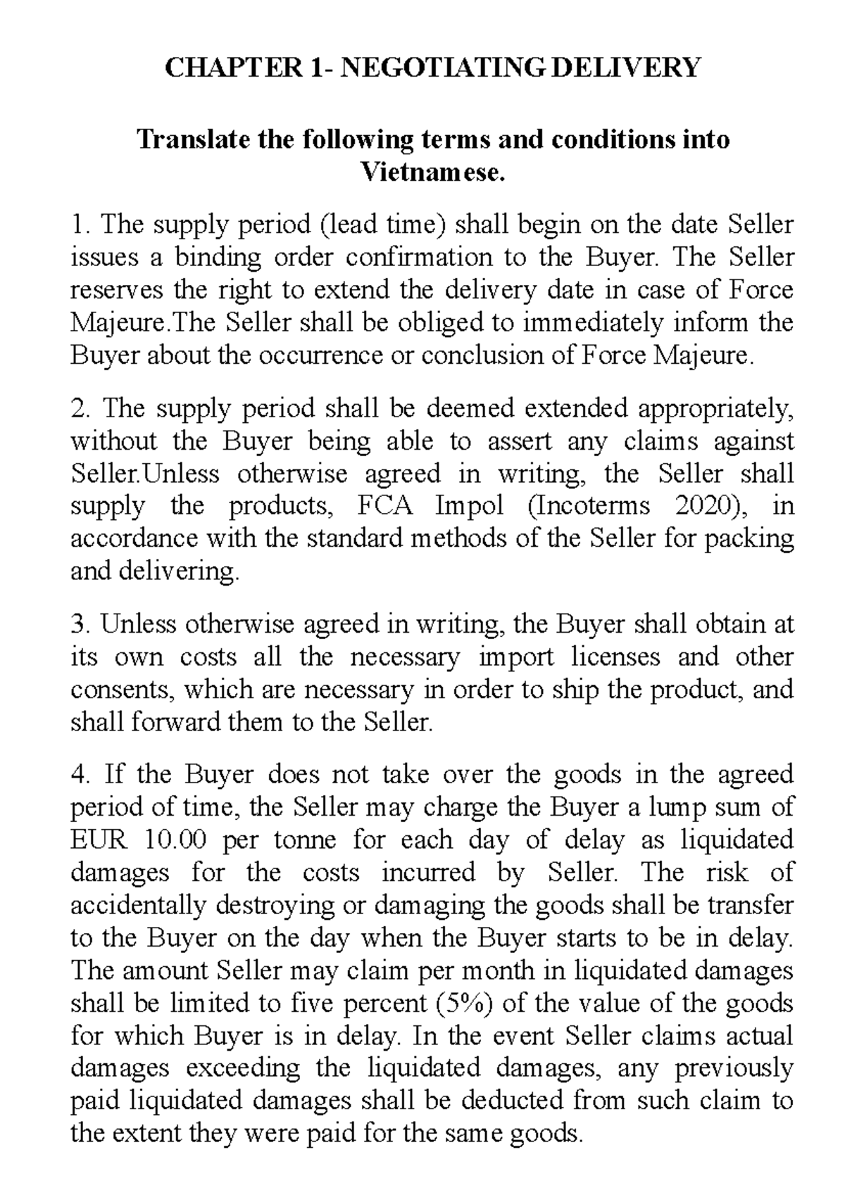 Handout 3 May 9th -2022 - CHAPTER 1- NEGOTIATING DELIVERY Translate the ...