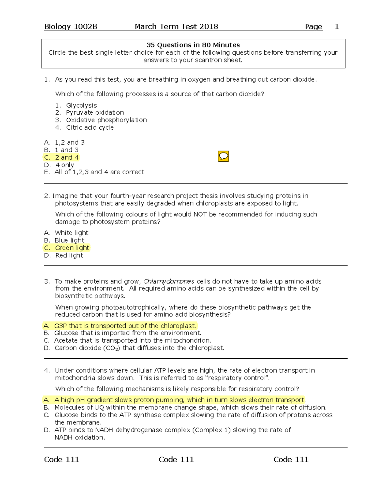 Midterm March practice exam - Answers 2018 - 35 Questions in 80 Minutes ...