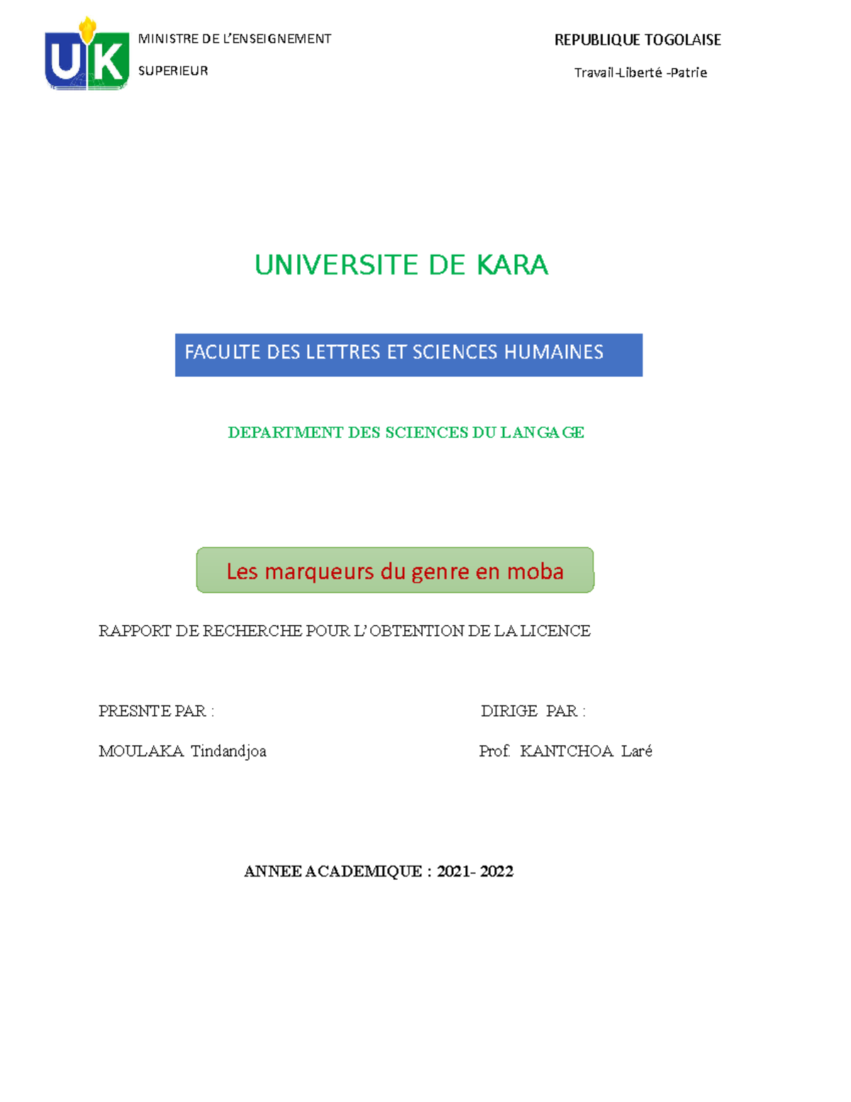 Rapport DE Recherche - Merci à vous - DEPARTMENT DES SCIENCES DU ...