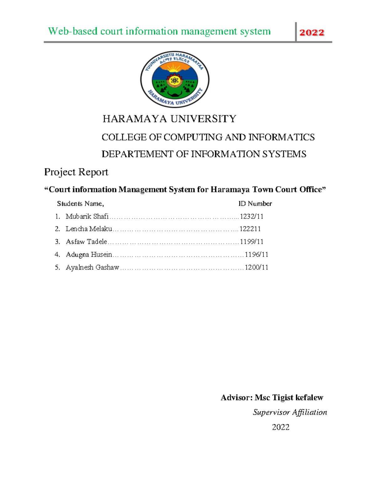 Web-based court information management system - HARAMAYA UNIVERSITY COLLEGE OF COMPUTING AND ...