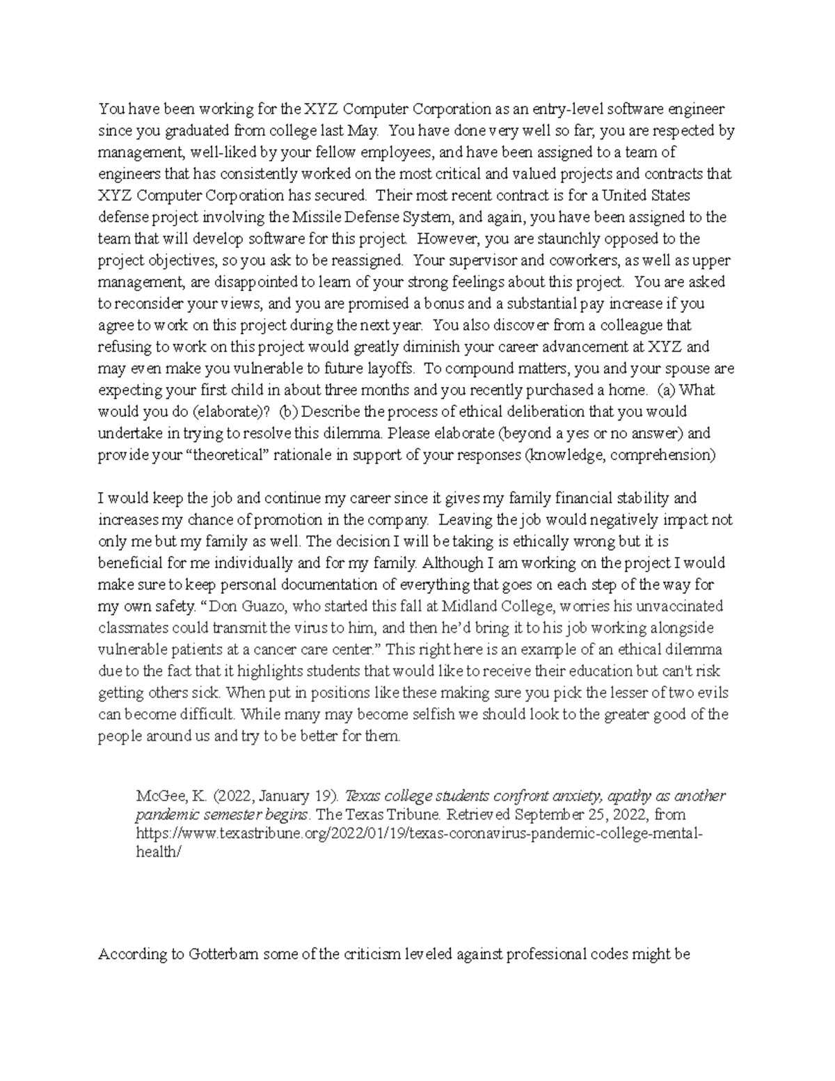 Joda AD Q4 - Assignments for GLB/Ethics - You have been working for the ...