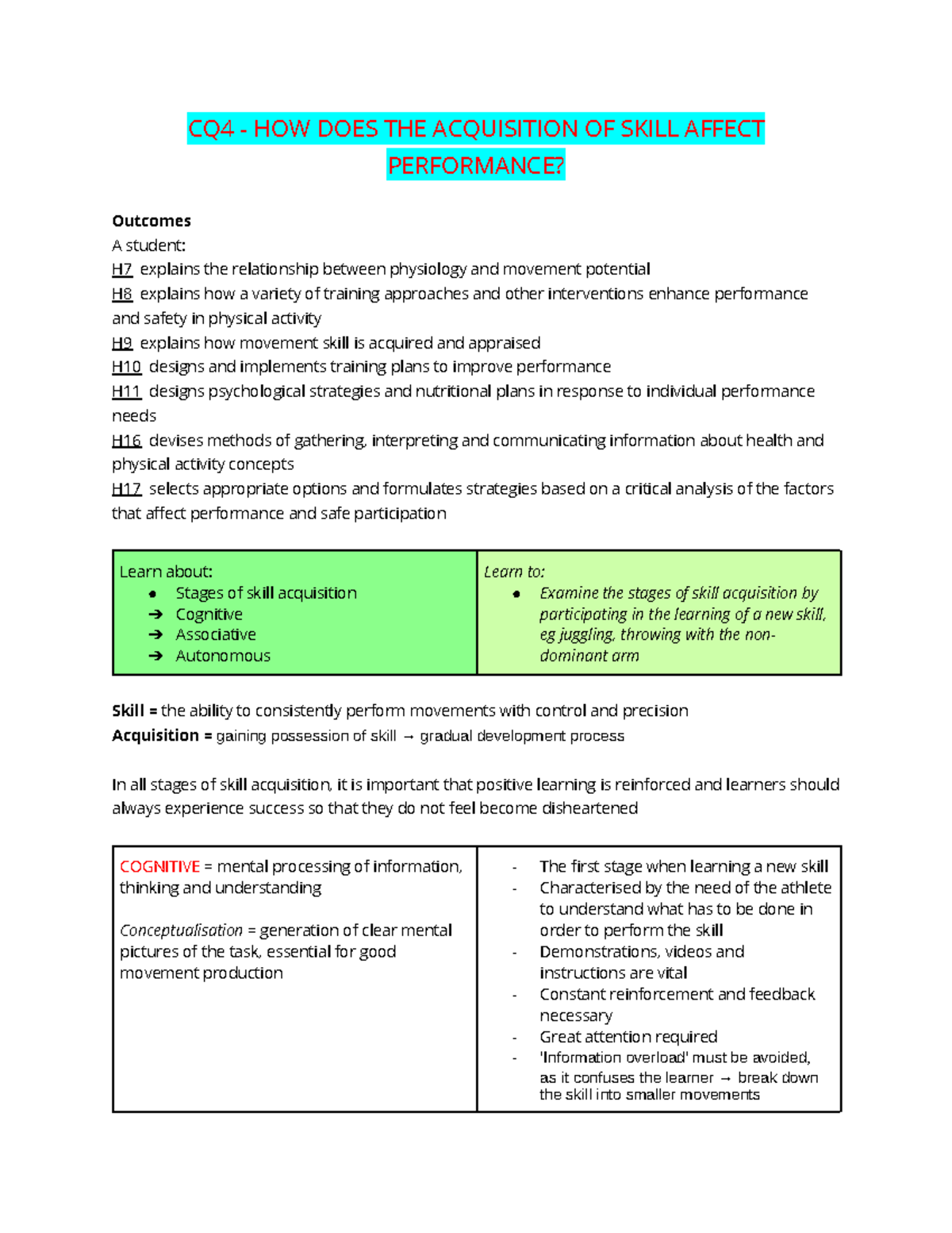 CQ4 - HOW DOES THE Acquisition OF Skill Affect Performance - CQ4 - HOW ...