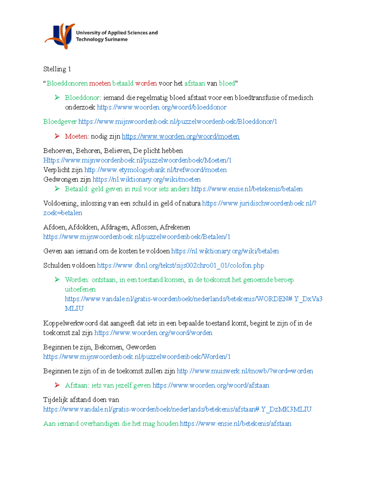 Debat stellingen - Stelling 1 “Bloeddonoren moeten betaald worden voor ...