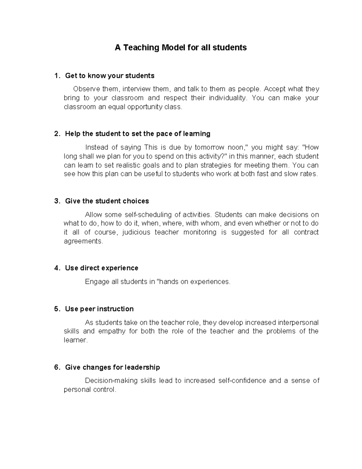 A Teaching Model for all students - Get to know your students Observe ...