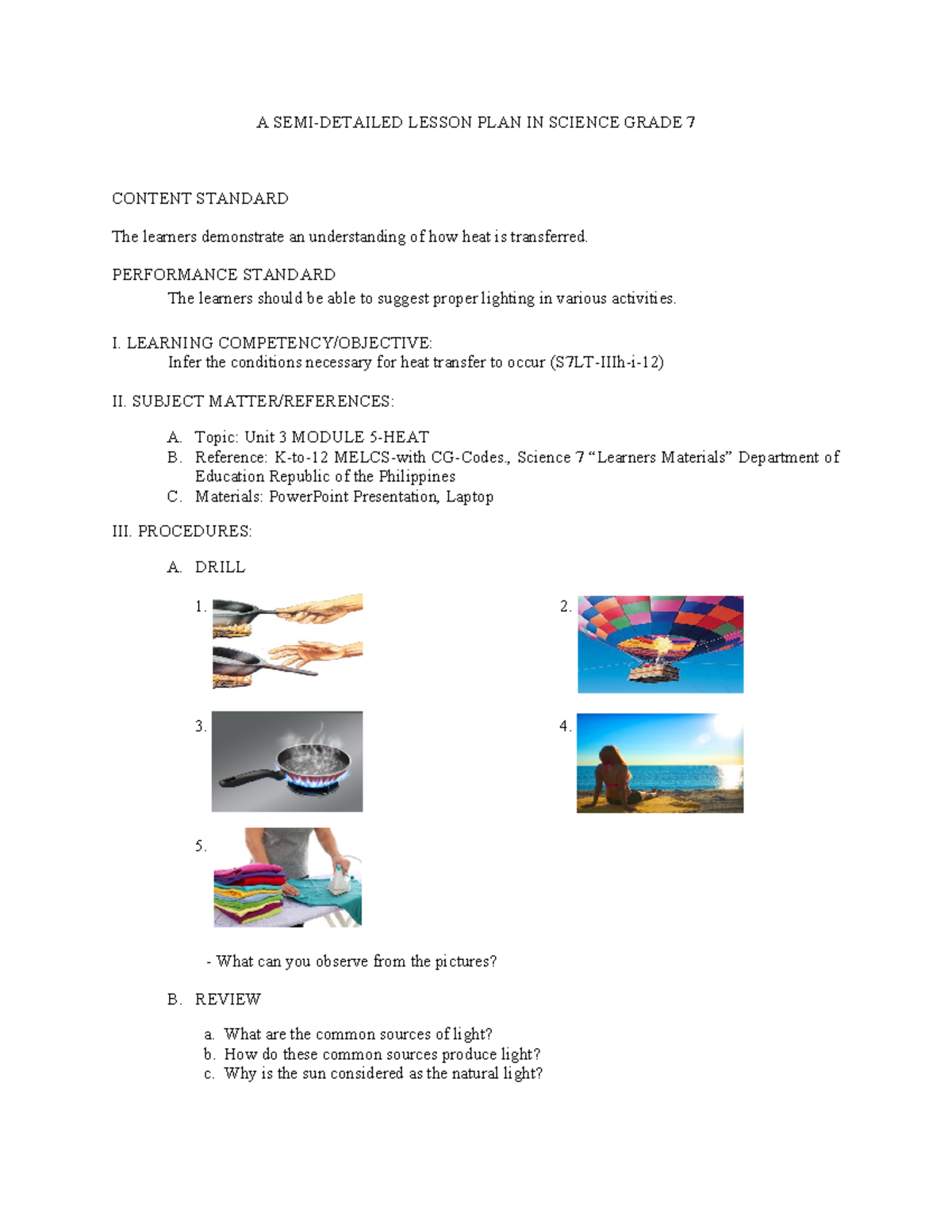 A SEMI Detailed Lesson PLAN IN Science 7 - A SEMI-DETAILED LESSON PLAN ...
