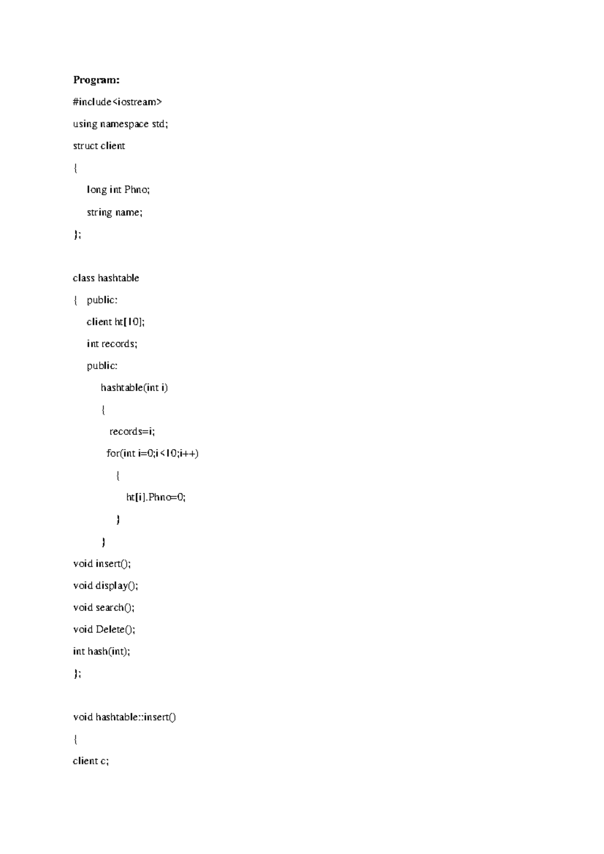 Practical No 1 C Code On Hashing Program Include Using