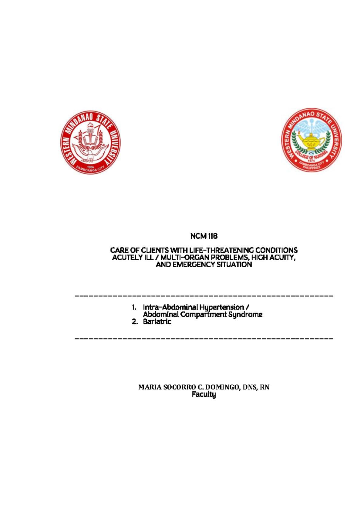 1 - Bariatric task lecturee - NCM 11 8 CARE OF CLIENTS WITH LIFE ...
