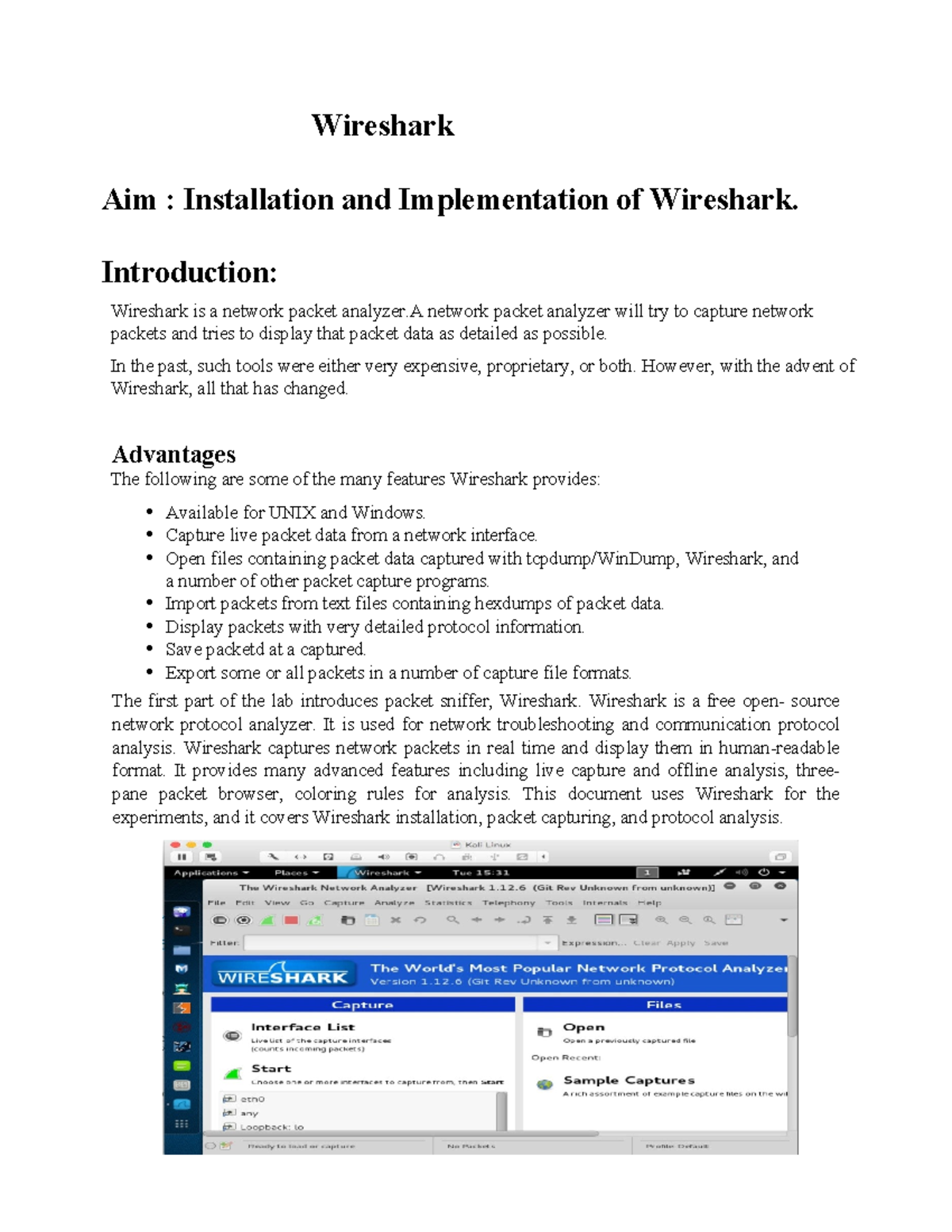 Experiment no. 12 - Wireshark Aim : Installation and Implementation of Wireshark. Introduction ...
