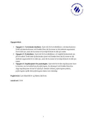 Eksamensbesvarelse eksempel karakter A - Emnekode PSY Vurderingsform Skriftlig eksamen Starttid ...