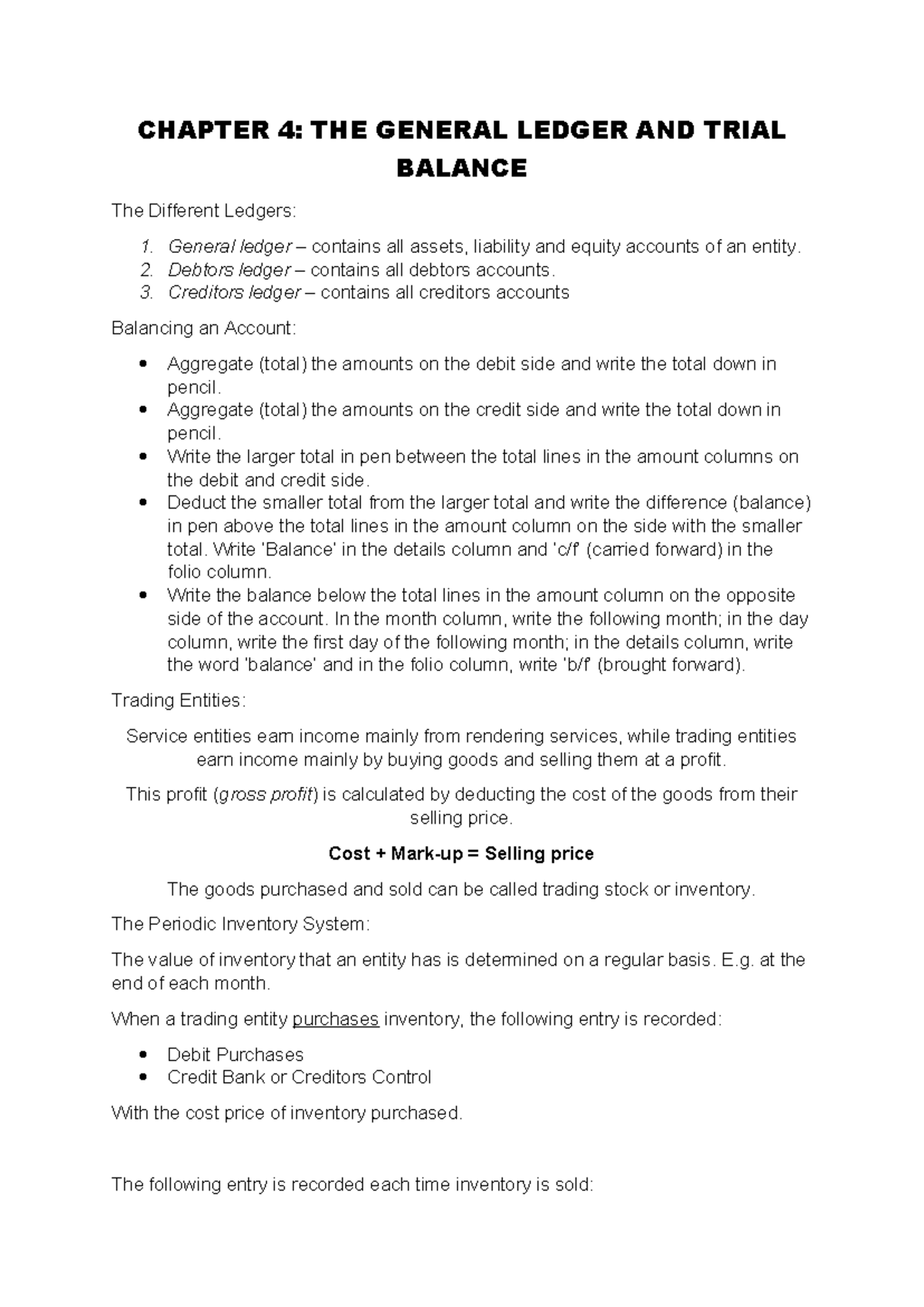 SU4 The General Ledger and Trial Balance - CHAPTER 4: THE GENERAL LEDGER AND TRIAL BALANCE The ...