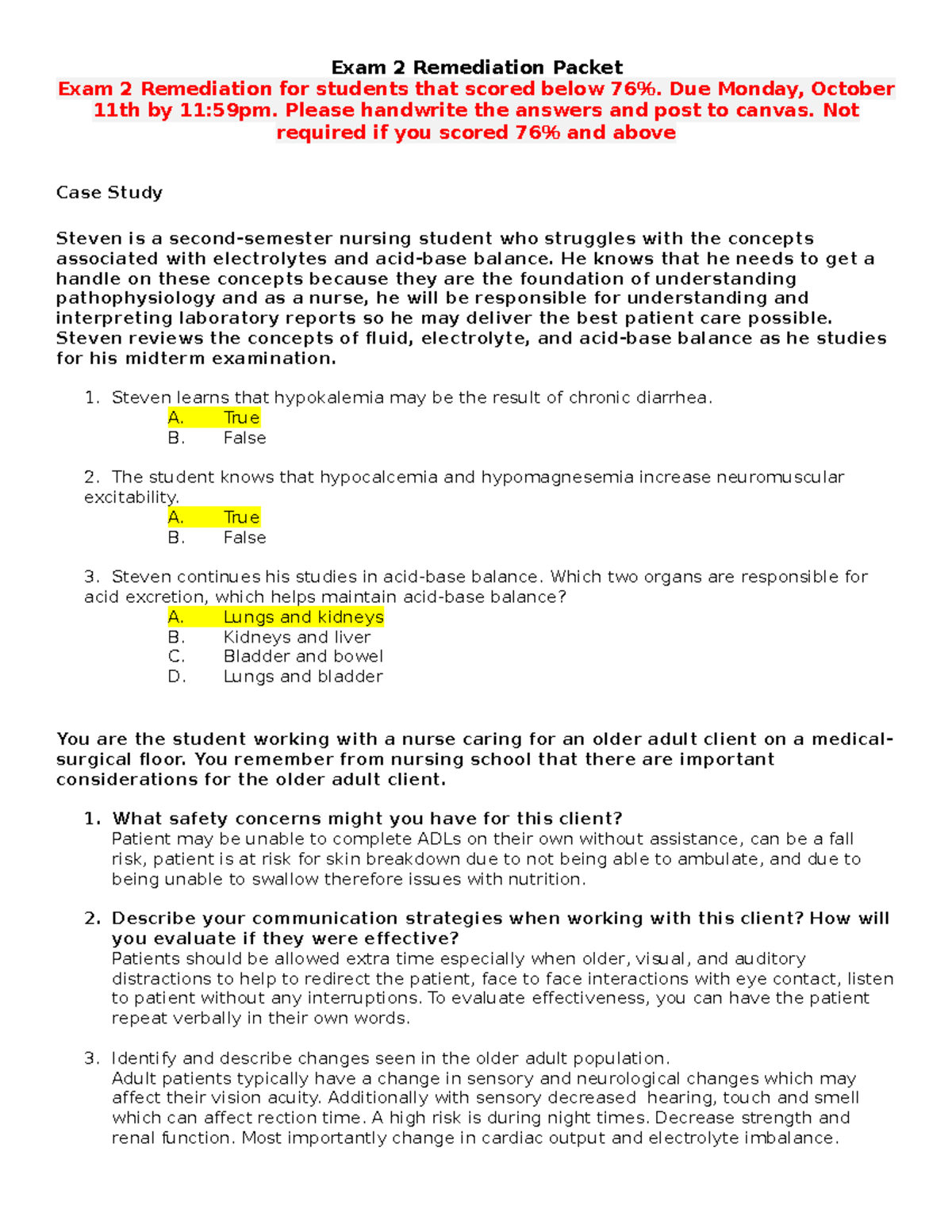NR226 Exam 2 Remediation Packet - NR-226 - Chamberlain University - Studocu