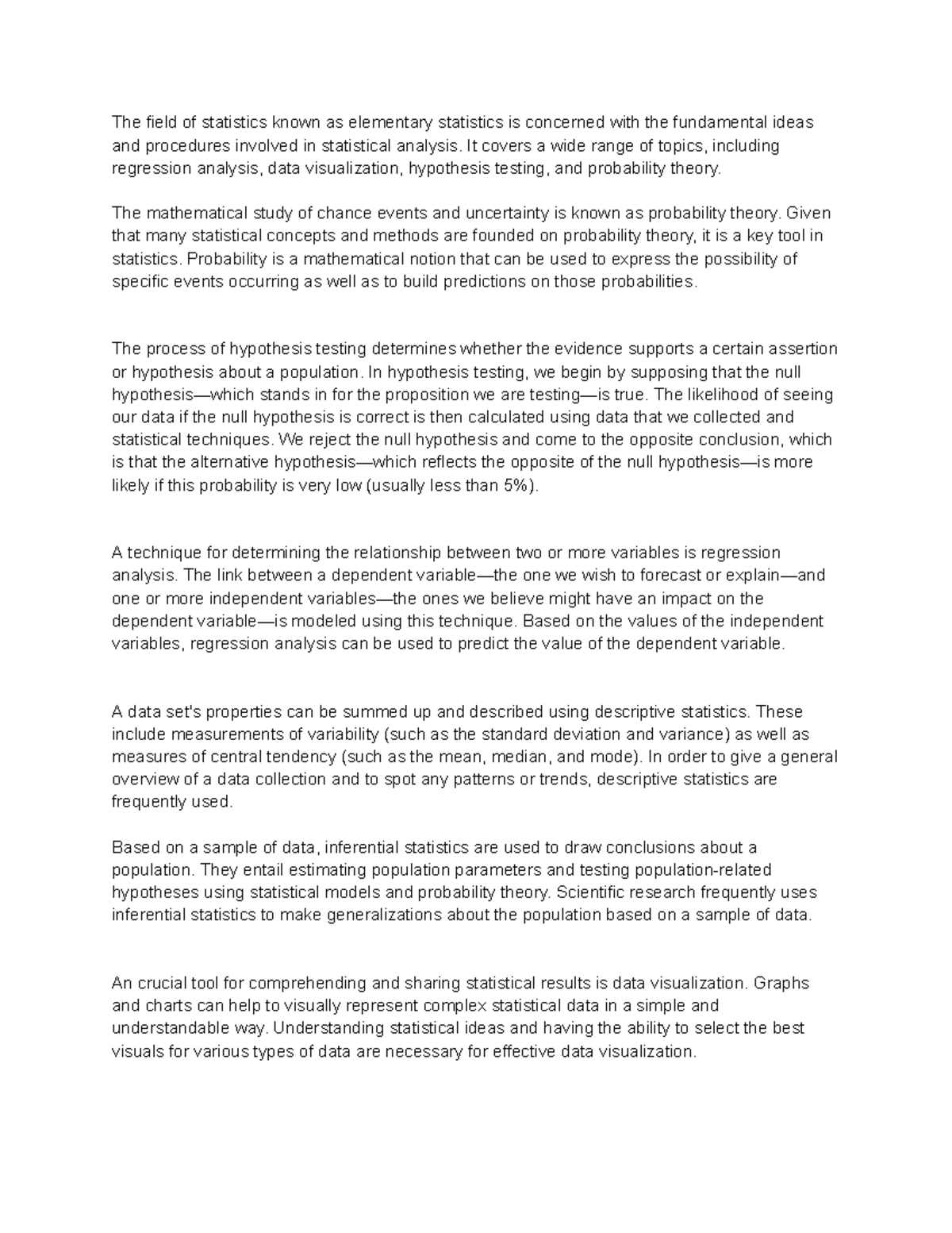 Notes on Elementary Statistics - The field of statistics known as ...