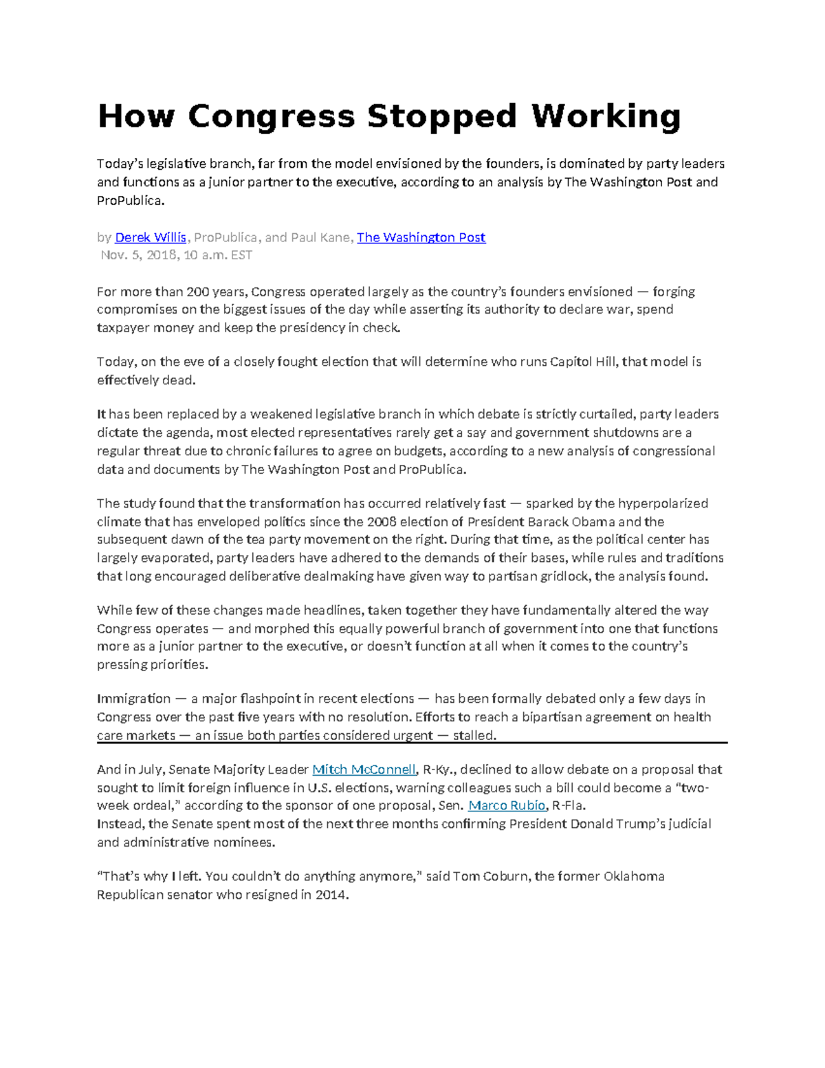How Congress Stopped Working - How Congress Stopped Working Today’s ...