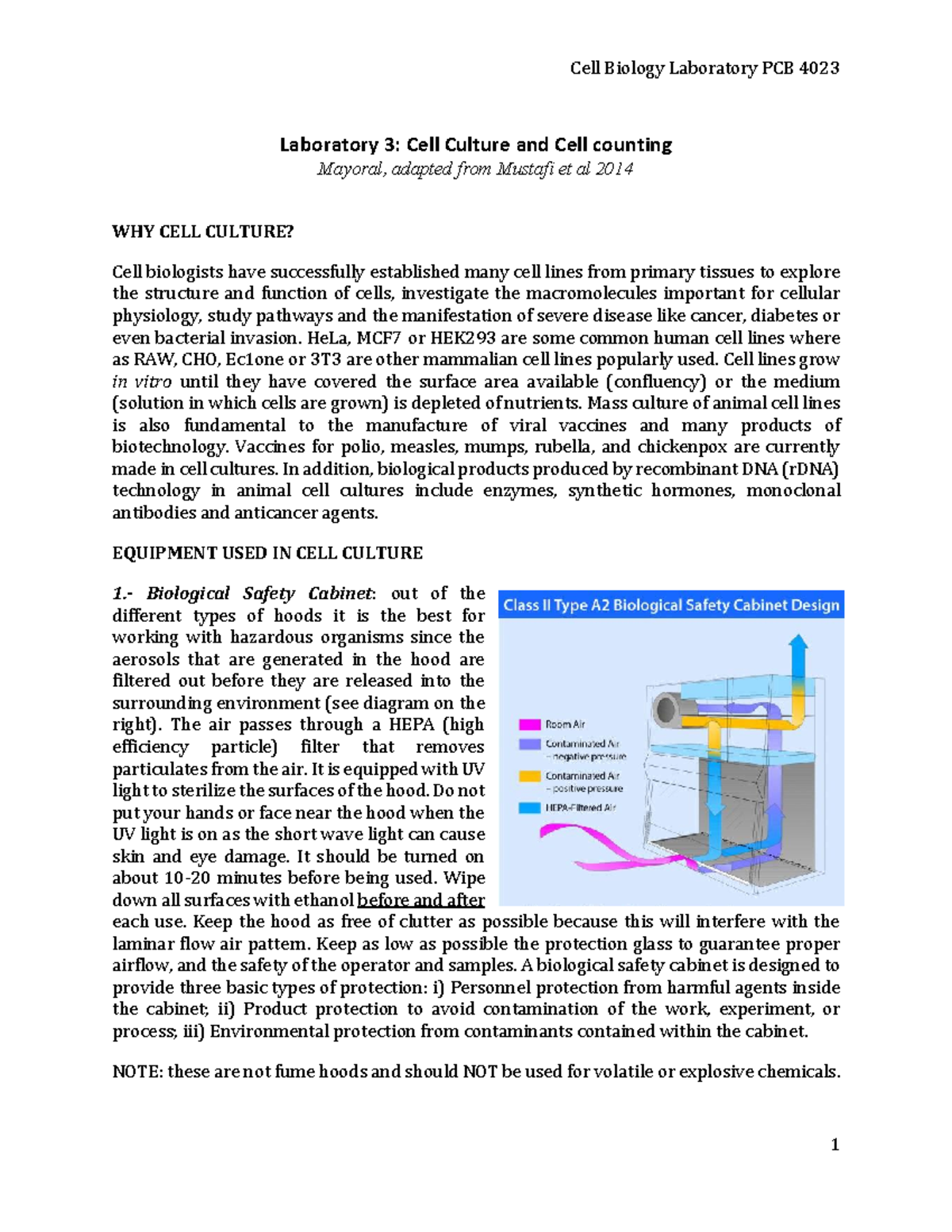 PCB4023 Cell Bio Lab Cell Culture and Cell counting - Laboratory 3 ...