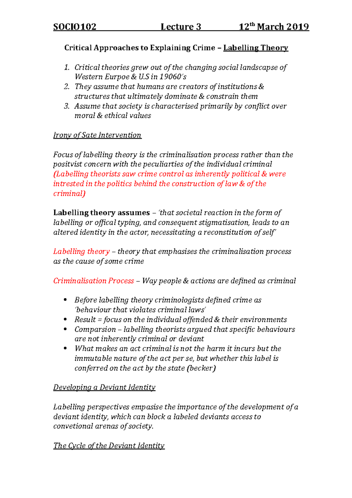 Socio 102 Lecture 3 - SOCIO102 Lecture 3 12 th March 2019 Critical Approaches to Explaining ...