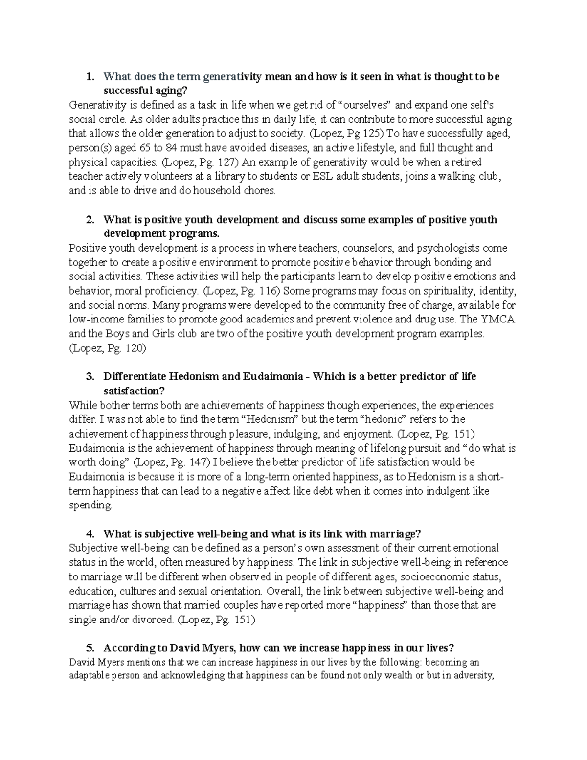 #2 Essay Test Questions-Postive Psyc - 1. What does the term ...