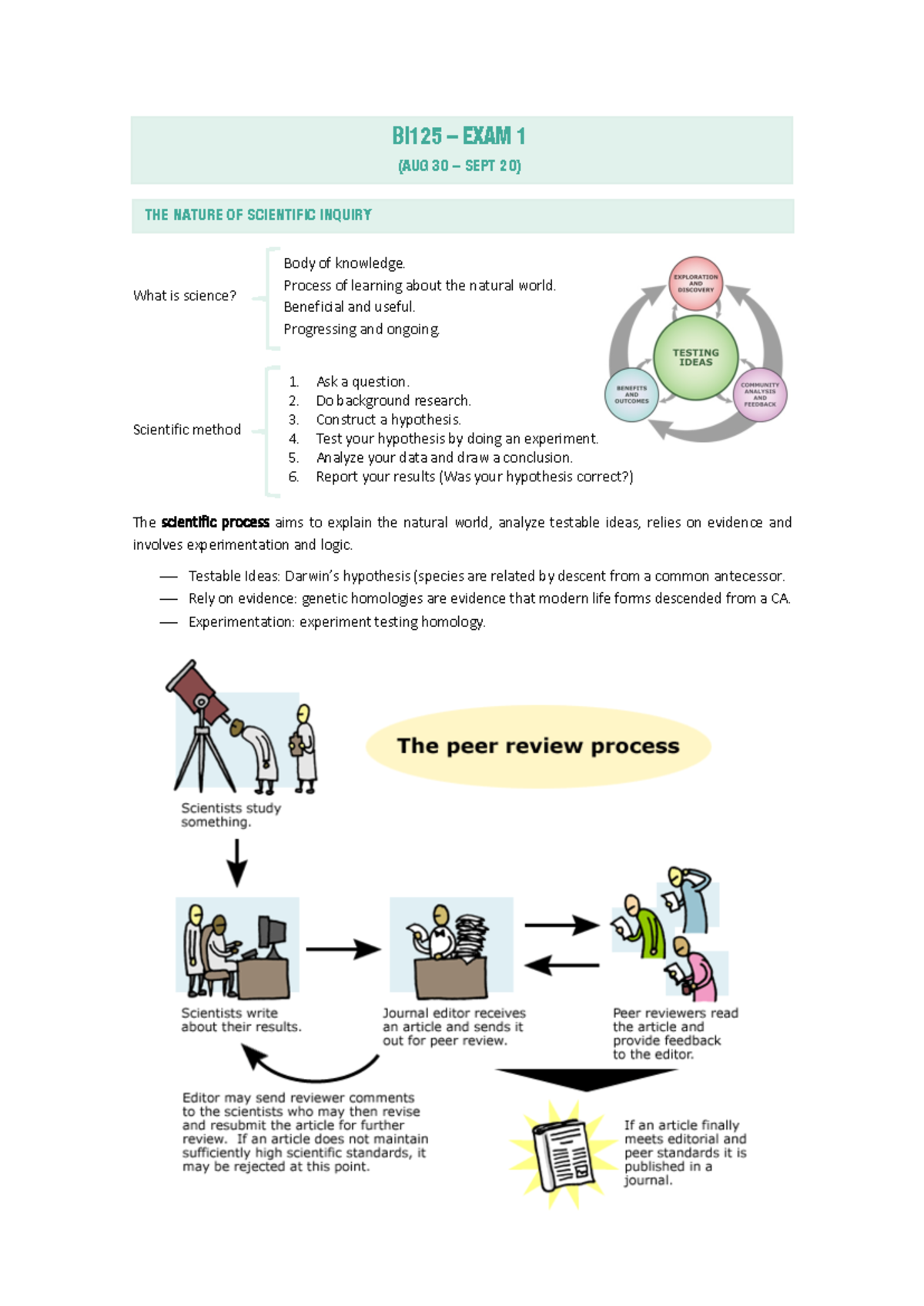 Exam 1 (Aug 30 - Sept 20) - Exam 1 - What is science? Scientific method ...