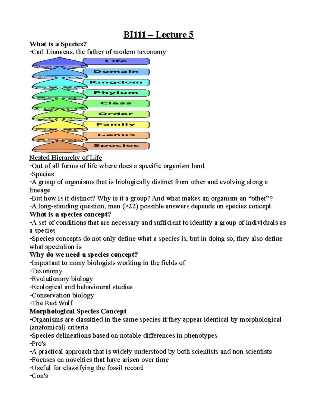 Lecture 5 - Dr. Tristan Long - BI111 – Lecture 5 What is a Species ...