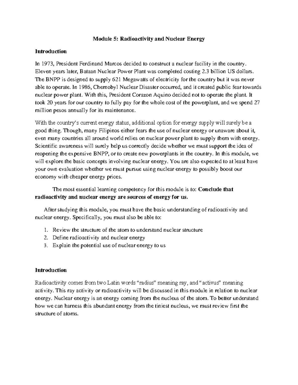 Module 5 Radioactivity and Nuclear Energy - Module 5: Radioactivity and ...