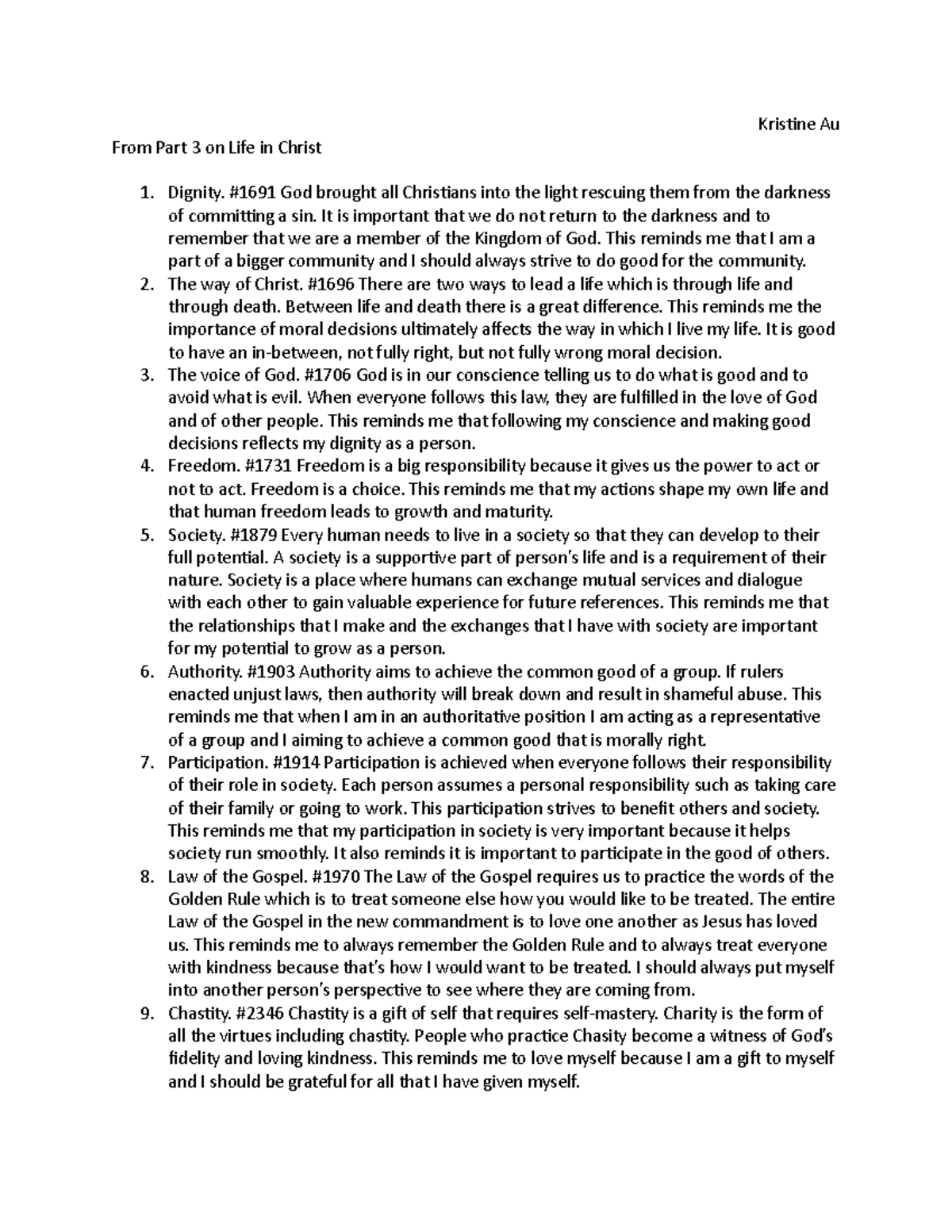 Catholicisim assignment - Kristine Au From Part 3 on Life in Christ ...