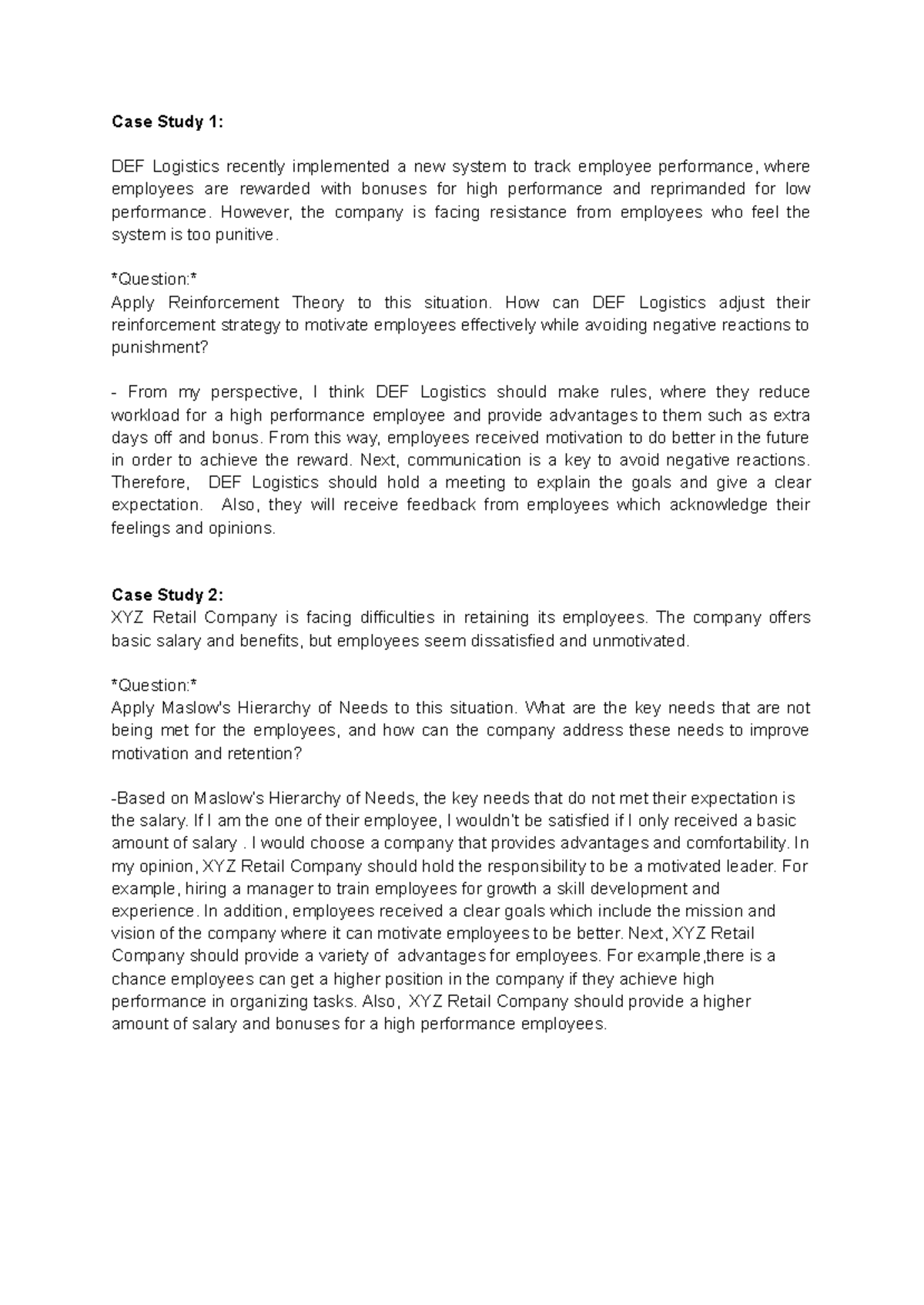 MGT Chapter 5 - ORGANIZATIONAL - Case Study 1: DEF Logistics recently ...