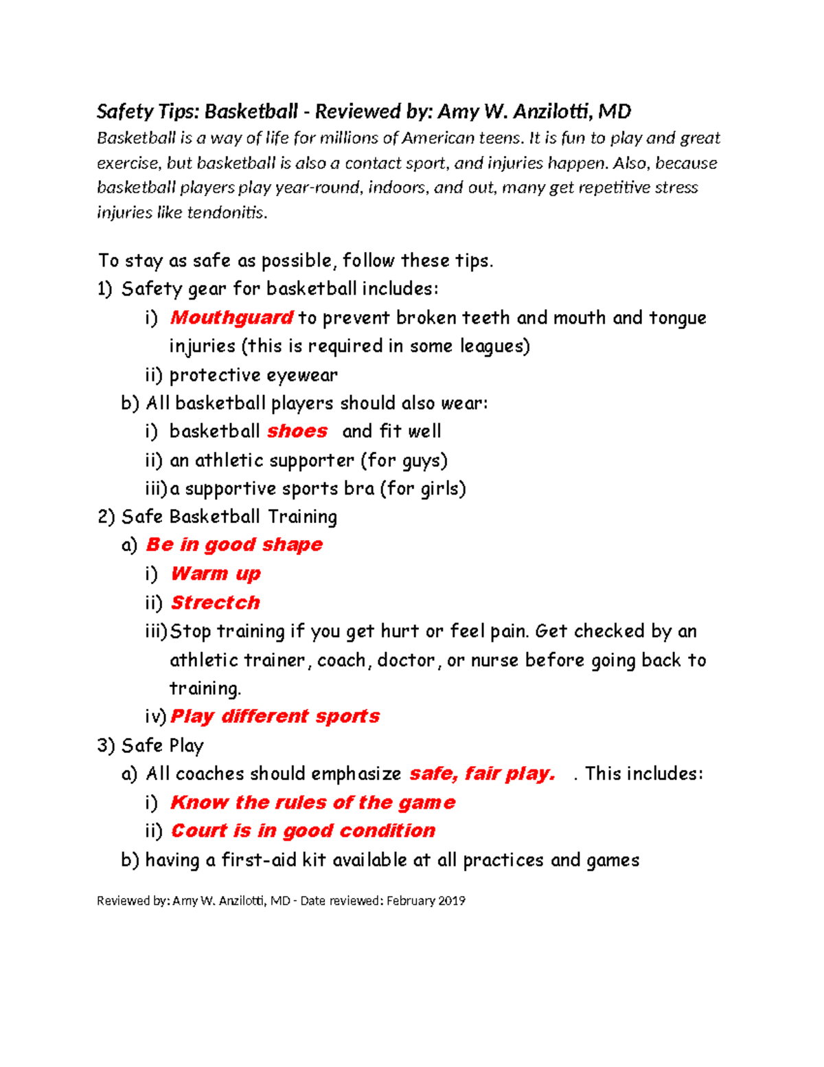 Safety tips for Basketball Assignment - Safety Tips: Basketball ...