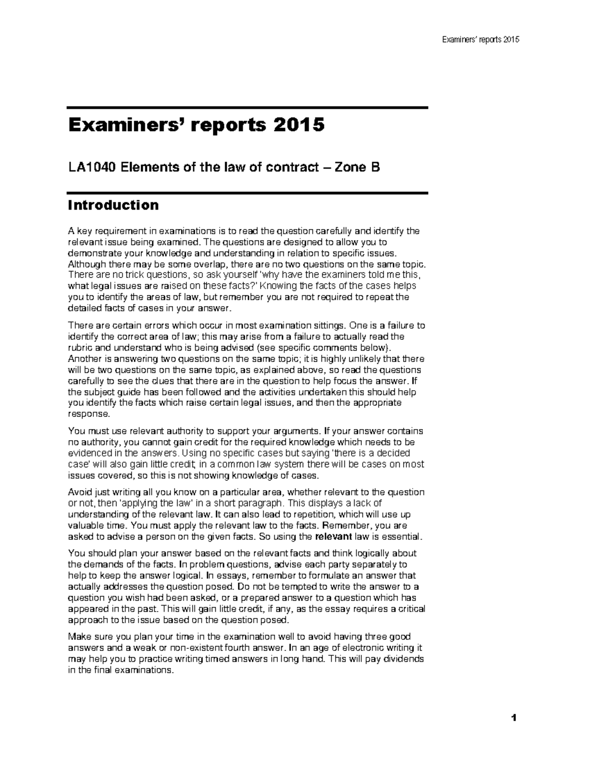 Contract report 2015 B - Examiners’ reports 2015 Examiners’ reports ...