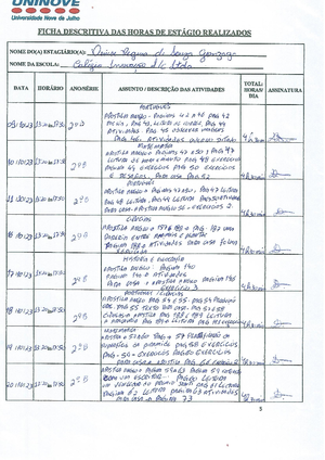 Ficha DE Estágio - uninove - Pedagogia - Studocu