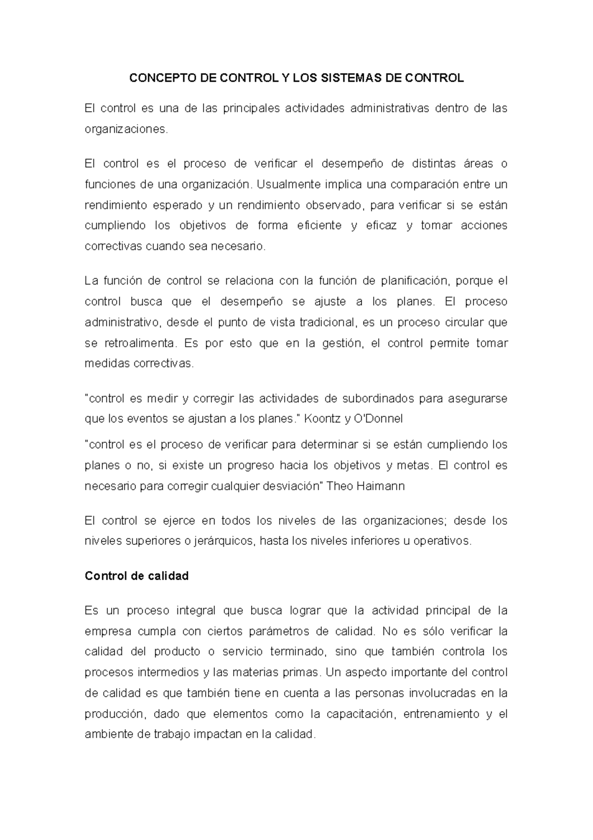 Concepto DE Control Y LOS Sistemas DE Control - CONCEPTO DE CONTROL Y ...