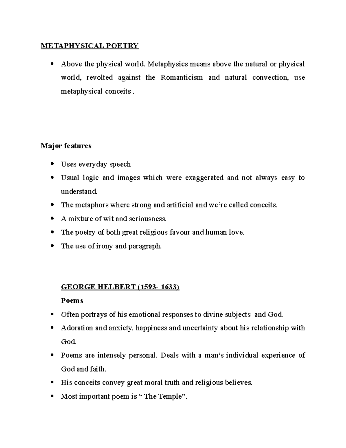 Metaphysical poetry - METAPHYSICAL POETRY Above the physical world ...