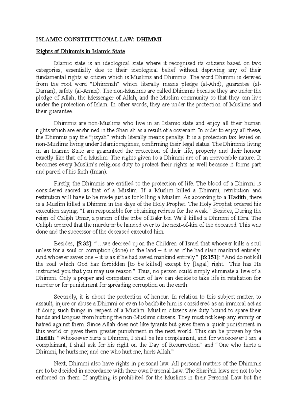 Islamic Constitutional LAW- Dhimmi - ISLAMIC CONSTITUTIONAL LAW: DHIMMI ...