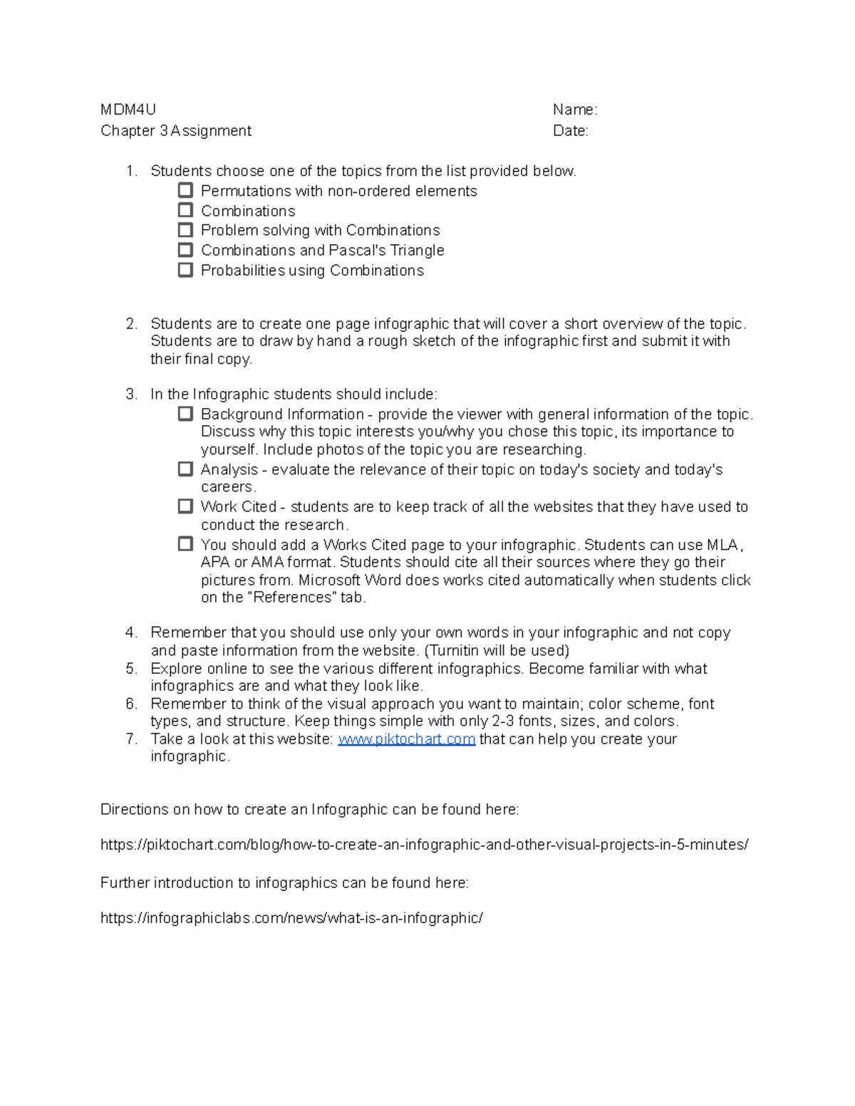 MDM4U Chapter 3 Infographic Assignment Overview - MDM4U Name: Chapter 3 ...